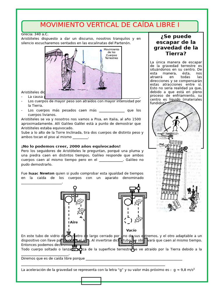 Ejercicios de Caida Libre | PDF | Gravedad | Galileo Galilei