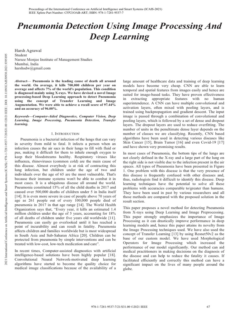 Pneumonia Detection Using Image Processing and Deep Learning | PDF ...