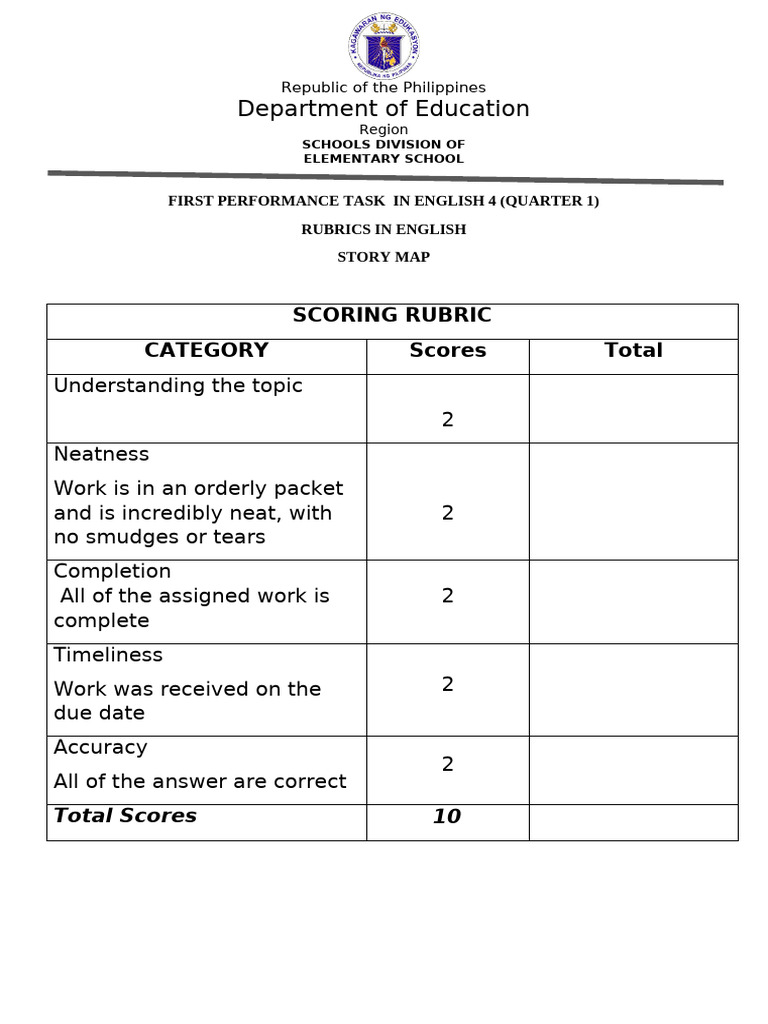 English - First Quarter - First Performance Task | PDF