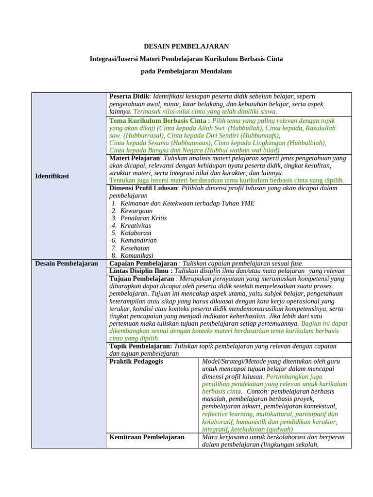 Template Pembelajaran Mendalam + KBC | PDF