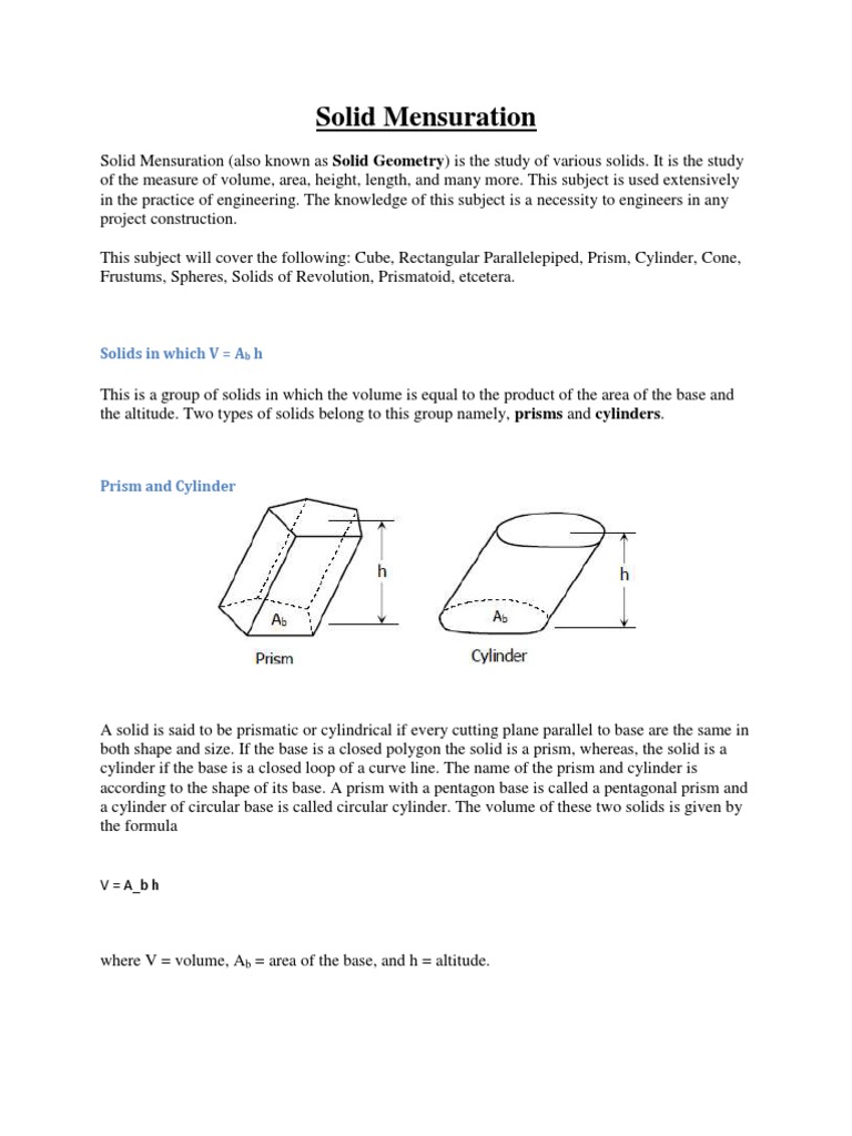 Solid Mensuration | PDF | Sphere | Volume