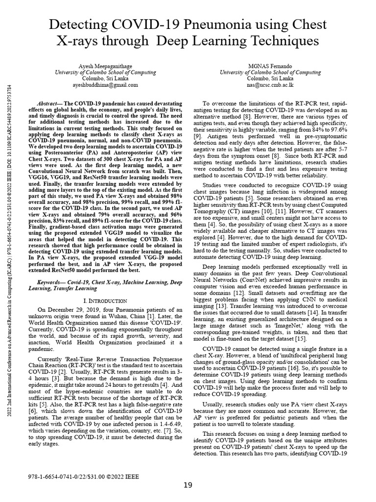 Detecting COVID-19 Pneumonia Using Chest X-Rays Through Deep Learning Techniques | PDF ...