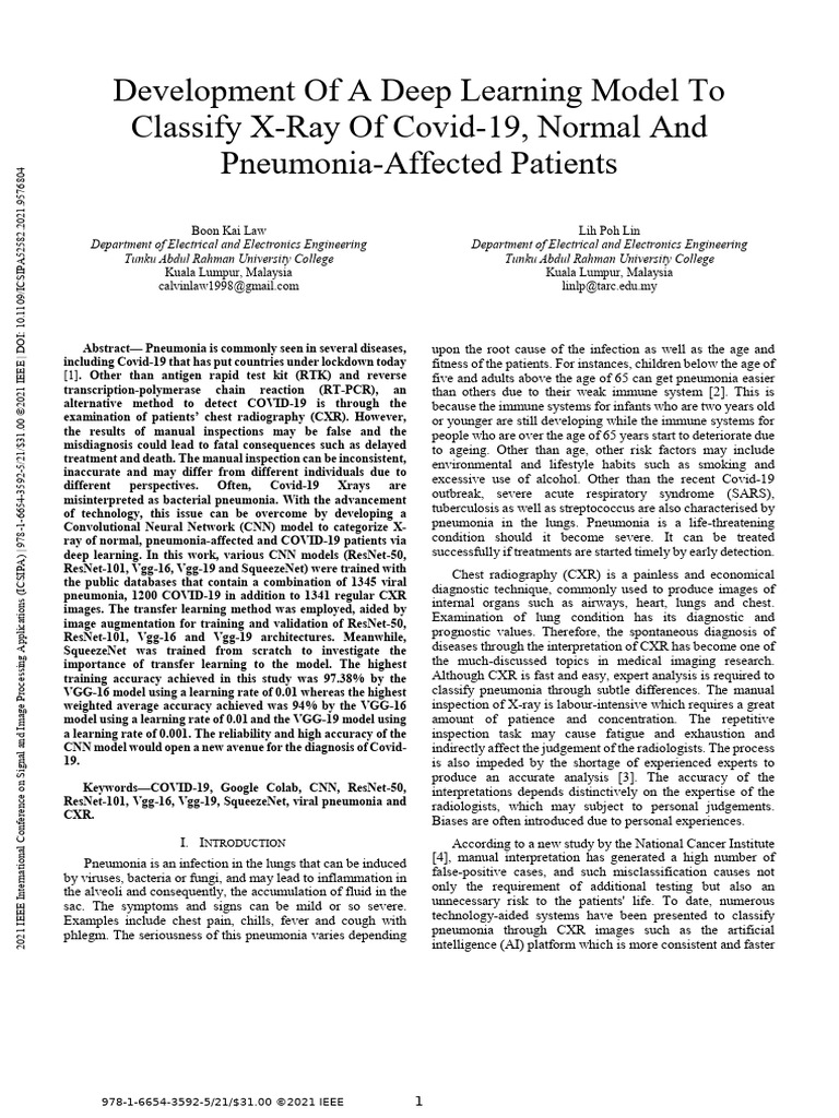 Development of A Deep Learning Model To Classify X-Ray of Covid-19 ...