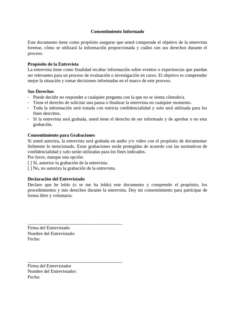 Consentimiento Informado Entrevista Forense | PDF