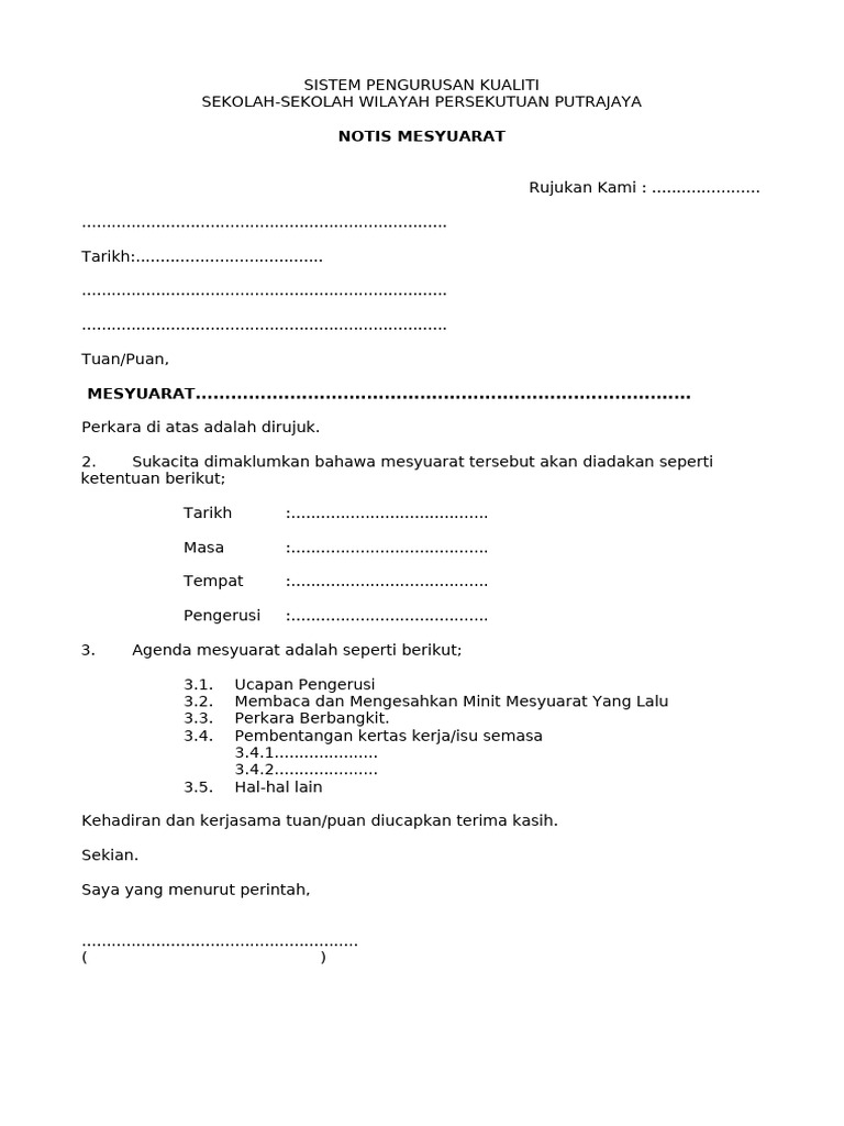 Borang NOTIS MESYUARAT | PDF