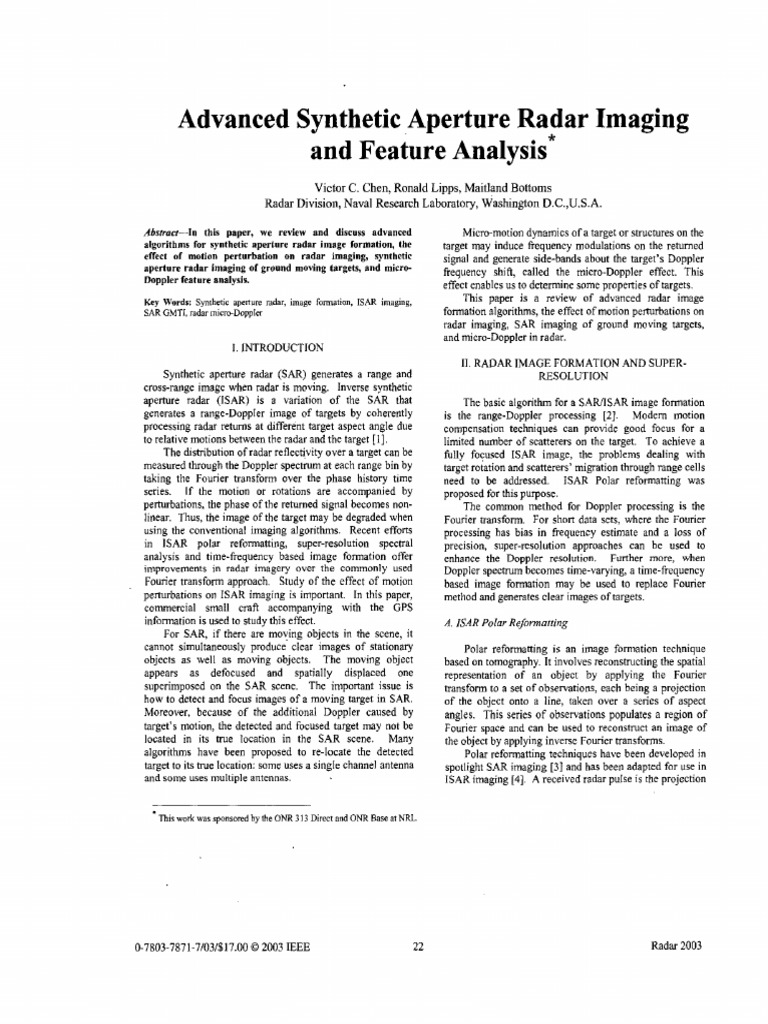 Advanced Synthetic Aperture Radar Imaging and Feature Analysis | PDF ...