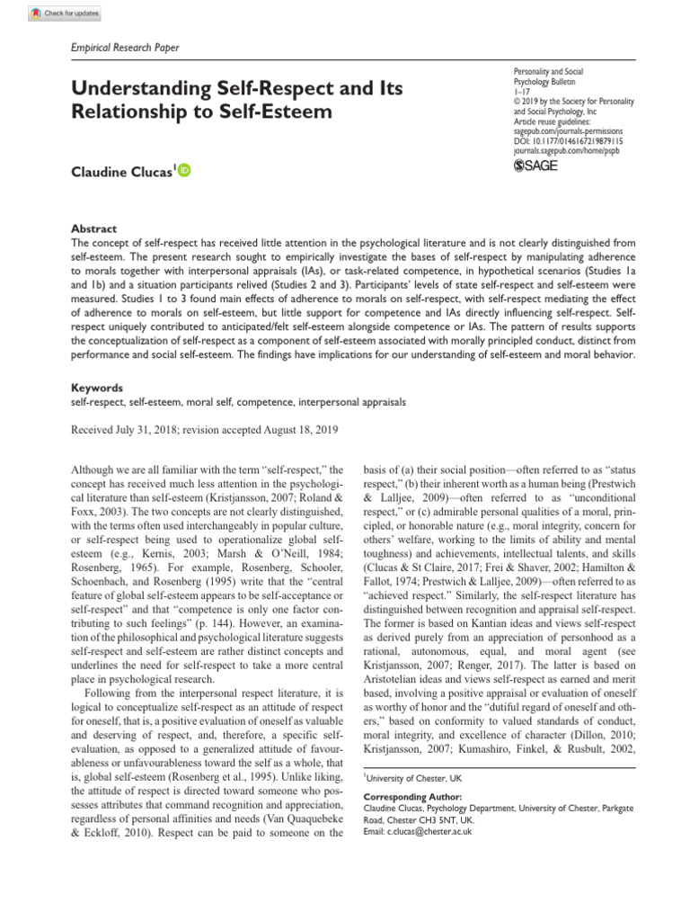 Clucas, Claudine. Understanding Self-Respect and Its Relationship To Self-Esteem | PDF | Self ...