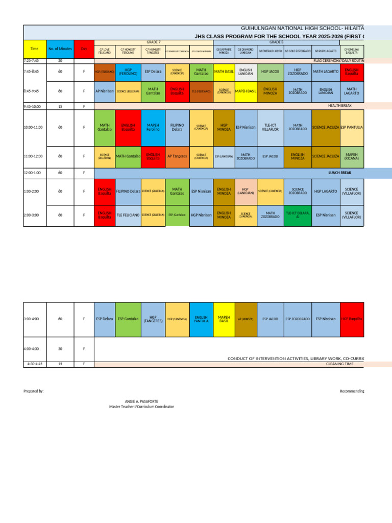 v4 Final Edited Jhs and Shs Schedule of Classes For Sy 2025 2026 | PDF