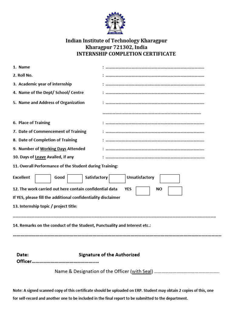 Internship Completion Form | PDF