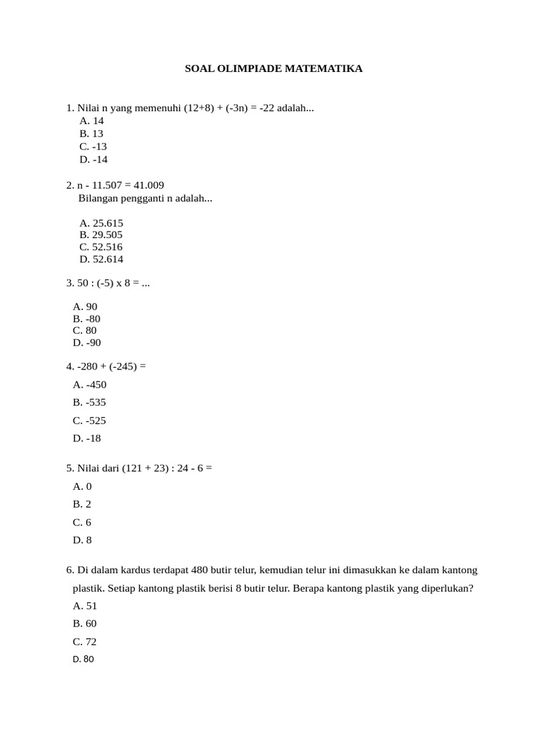 Soal Latihan Olimpiade Matematika | PDF