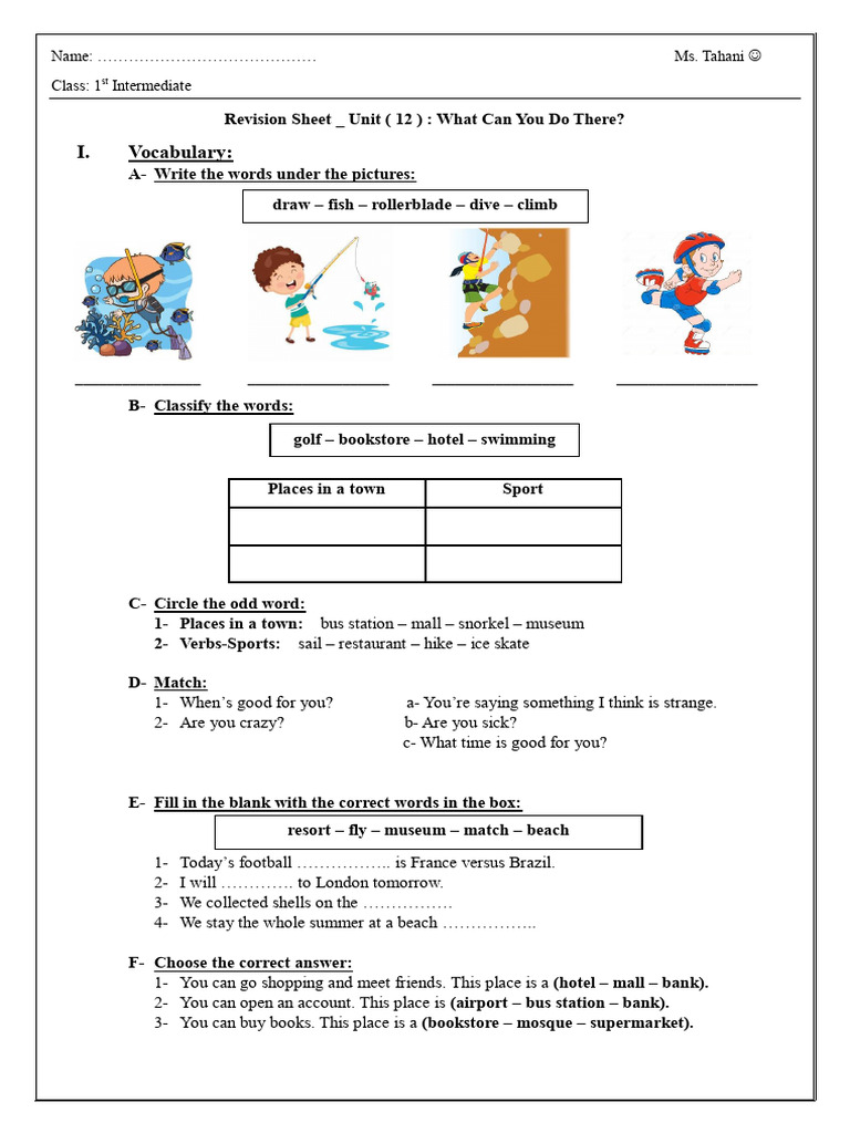 1st Intermediate Revision: Unit 12 | PDF