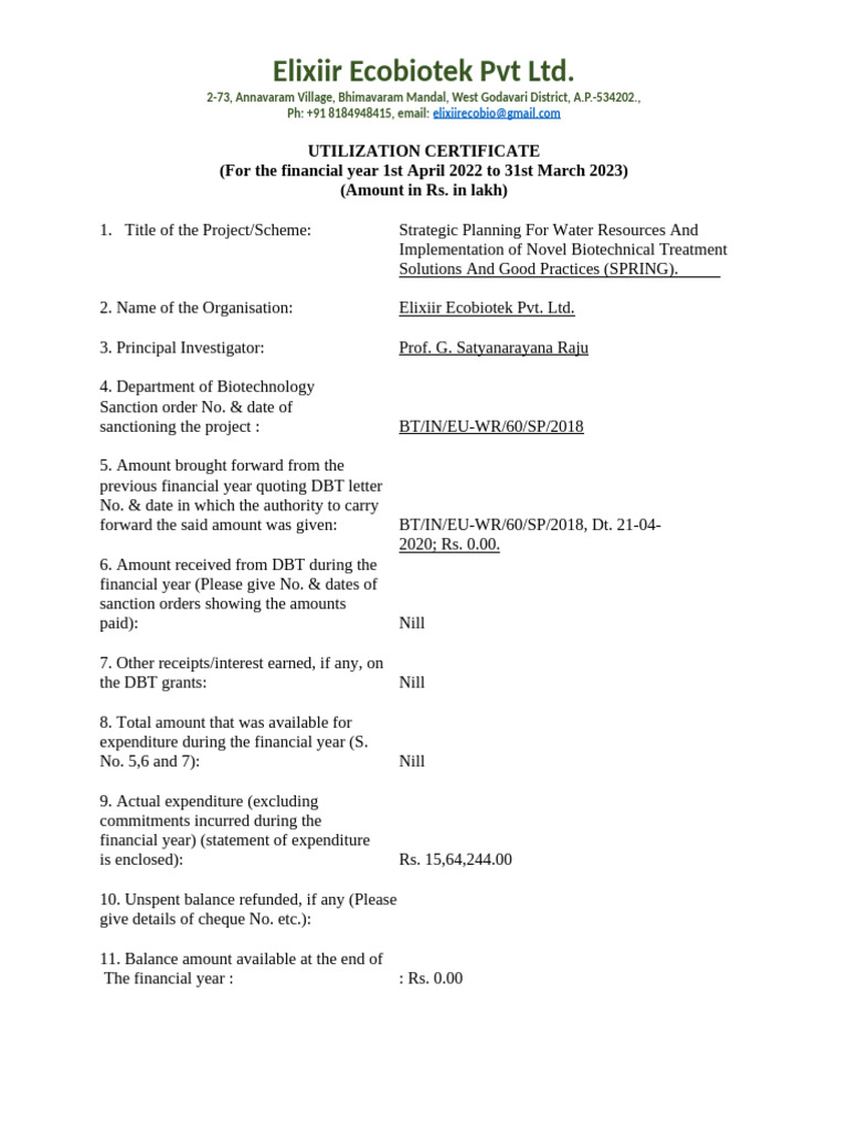 Utilization Certificate 2022 23 | PDF