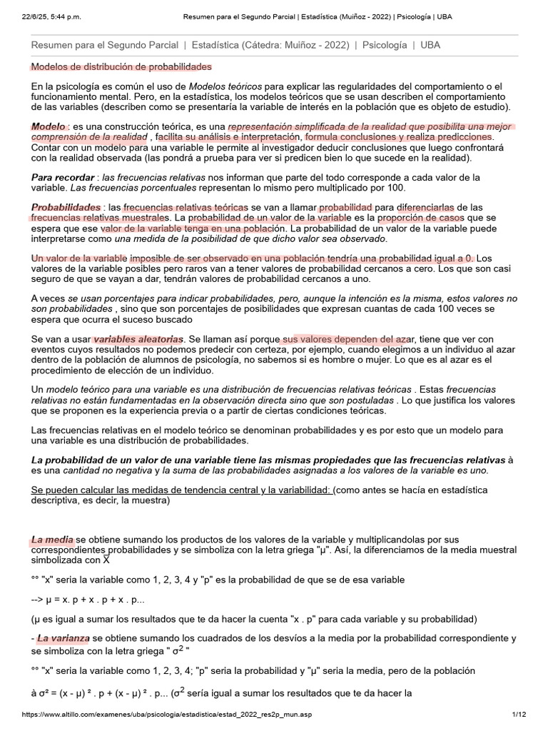 1-Resumen para El Segundo Parcial - Estadística (Muiñoz - 2022) - Psicología - UBA 1 | PDF ...