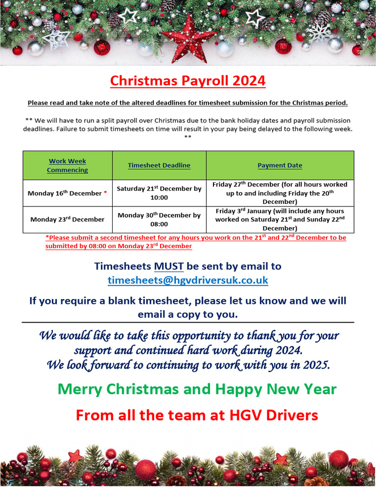Christmas Payroll 2024 - Cirencesteruk | PDF