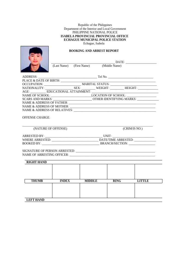 Sample Format of Booking and Arrest Report | PDF