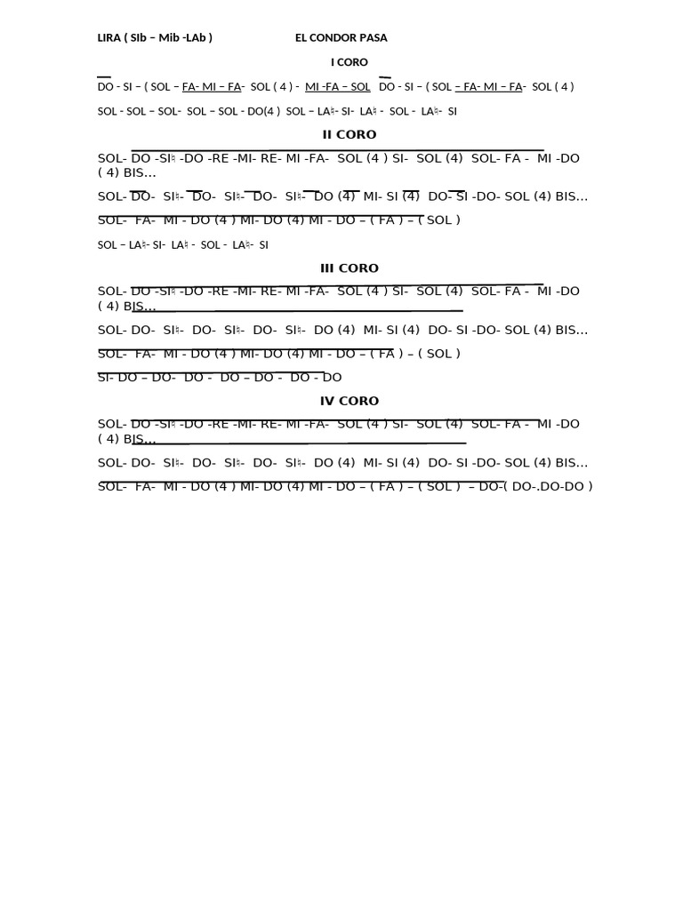 Notas de "El Cóndor Pasa" para Lira | PDF