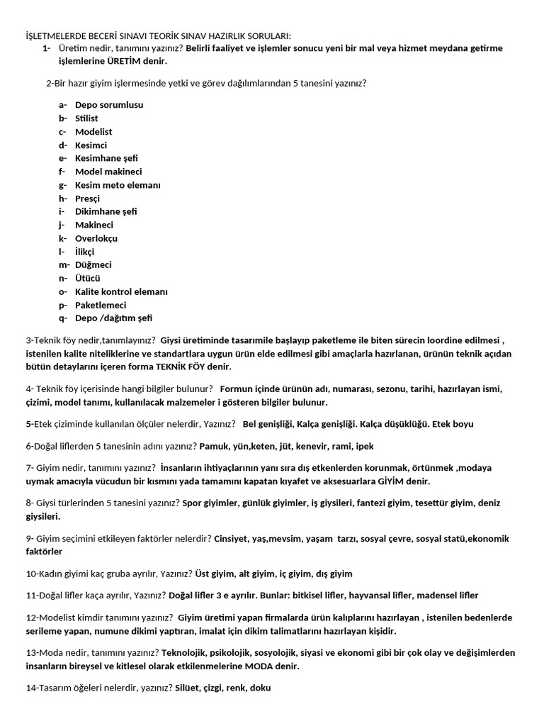 Beceri̇ Teori̇k Sinavi Hazirlik Sorulari | PDF