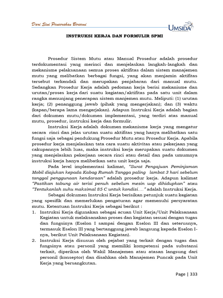 Instruksi Kerja Dan Formulir Spmi | PDF