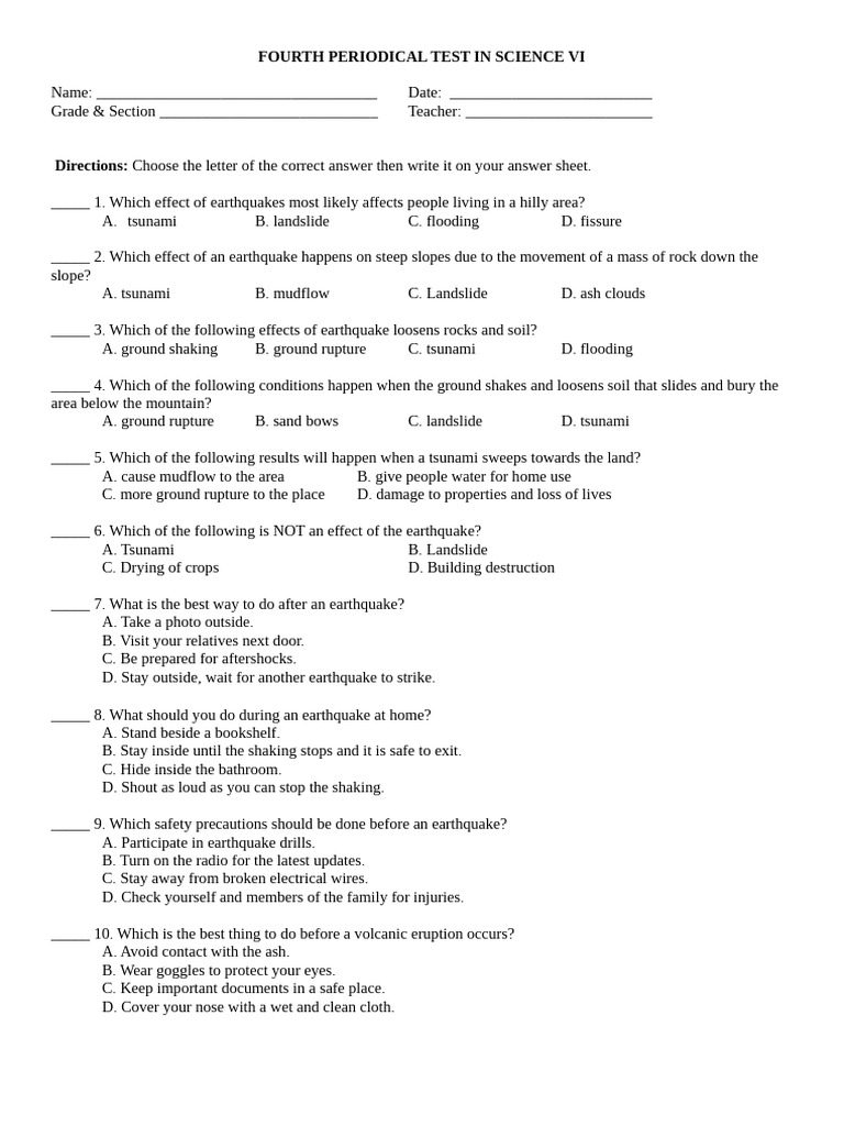 Science VI Fourth Periodical Test | PDF | Planets | Solar System