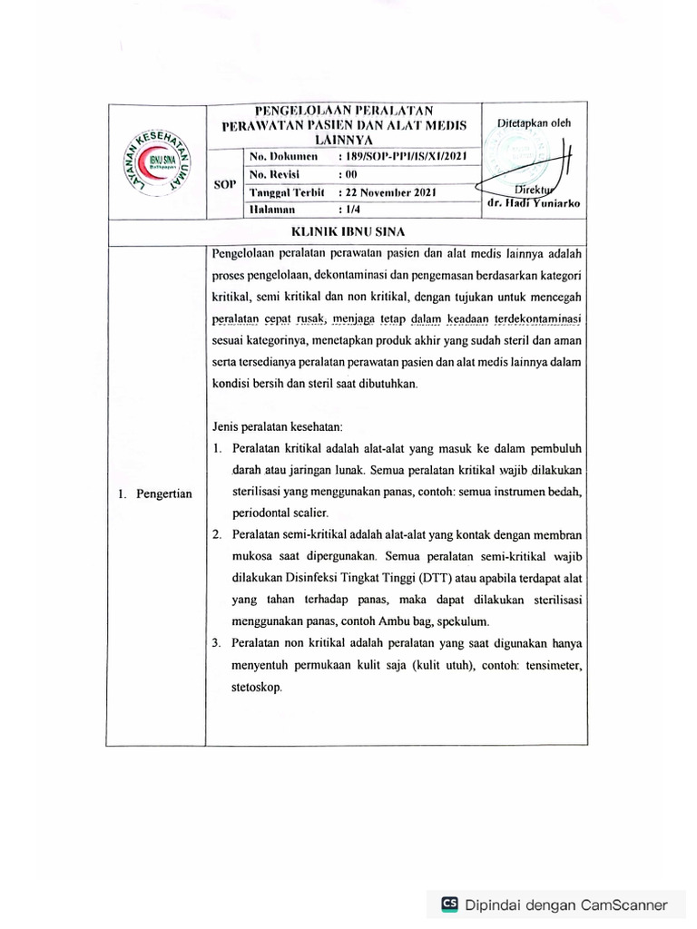 2.3.1.2. Sop Pengelolaan Peralatan Perawatan Pasien Dan Alat Medis Lainnya | PDF