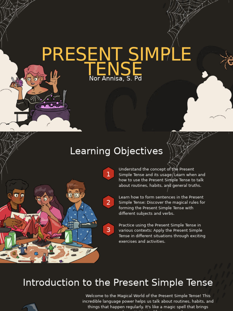 Colorful Dark Fun English Grammar Present Simple Tense Presentation ...