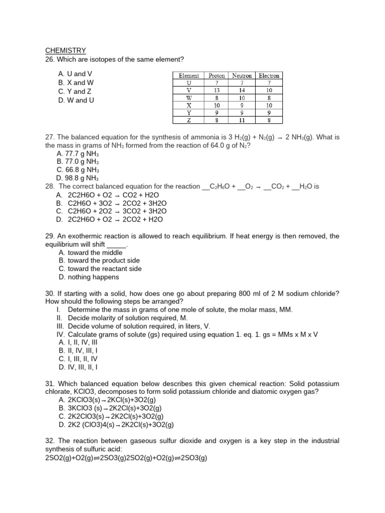 Chemistry Isotope and Reaction Questions | PDF | Chemical Reactions ...