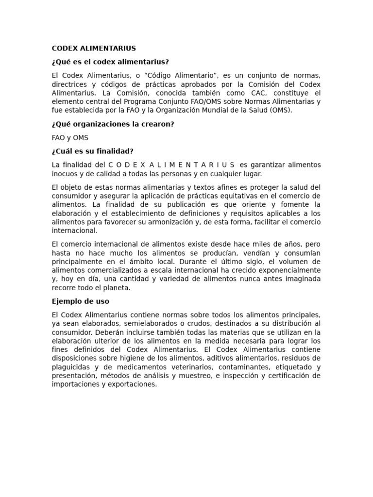 Codex Alimentarius | PDF