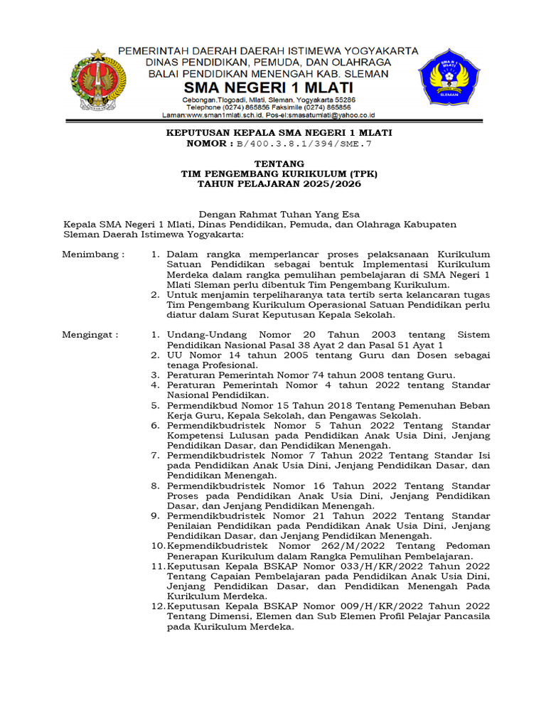 SK TPK 2025 Nomor Oke | PDF