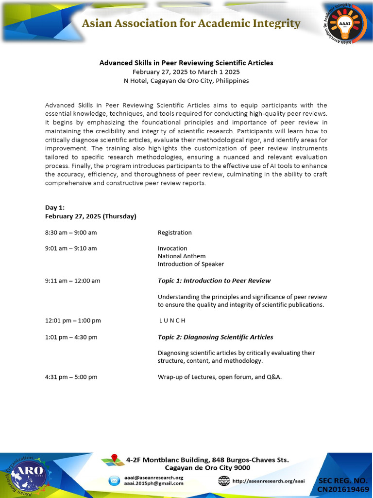 Program Advanced Skills in Peer Reviewing Scientific Articles | PDF ...