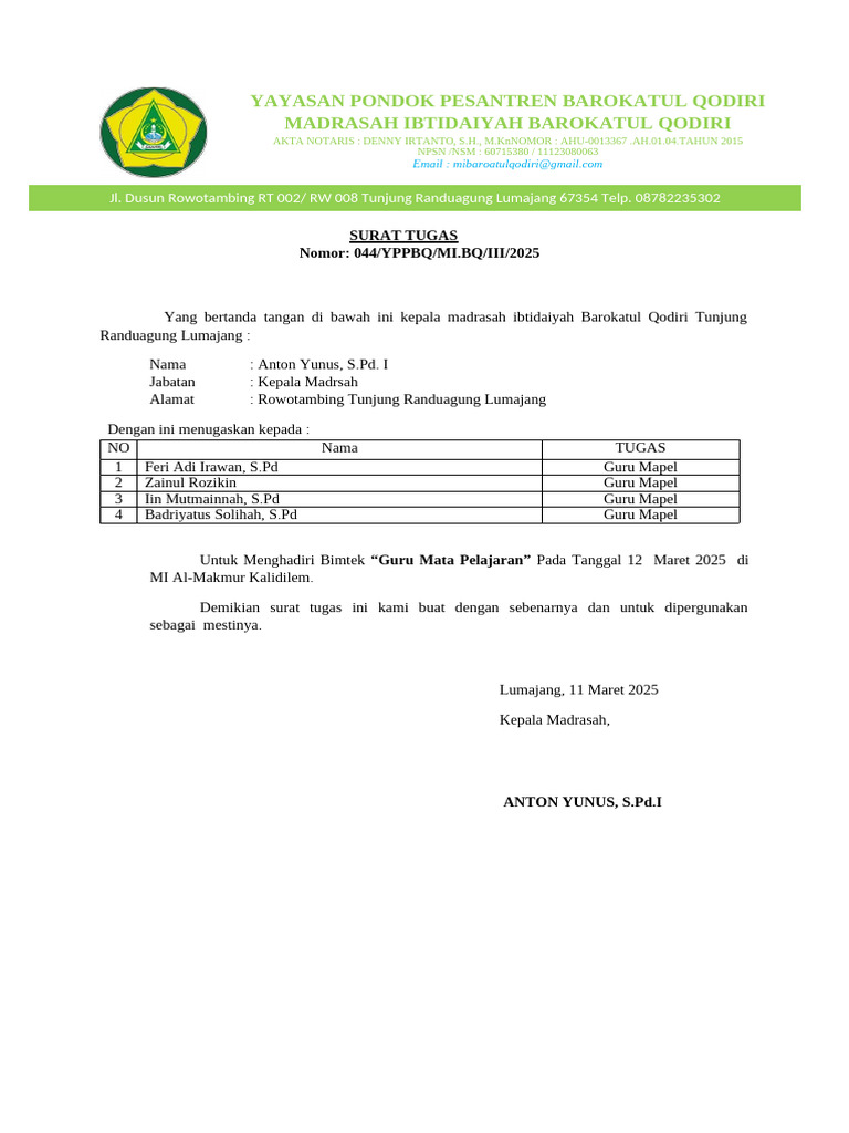 Surat Tugas Guru Mapel | PDF
