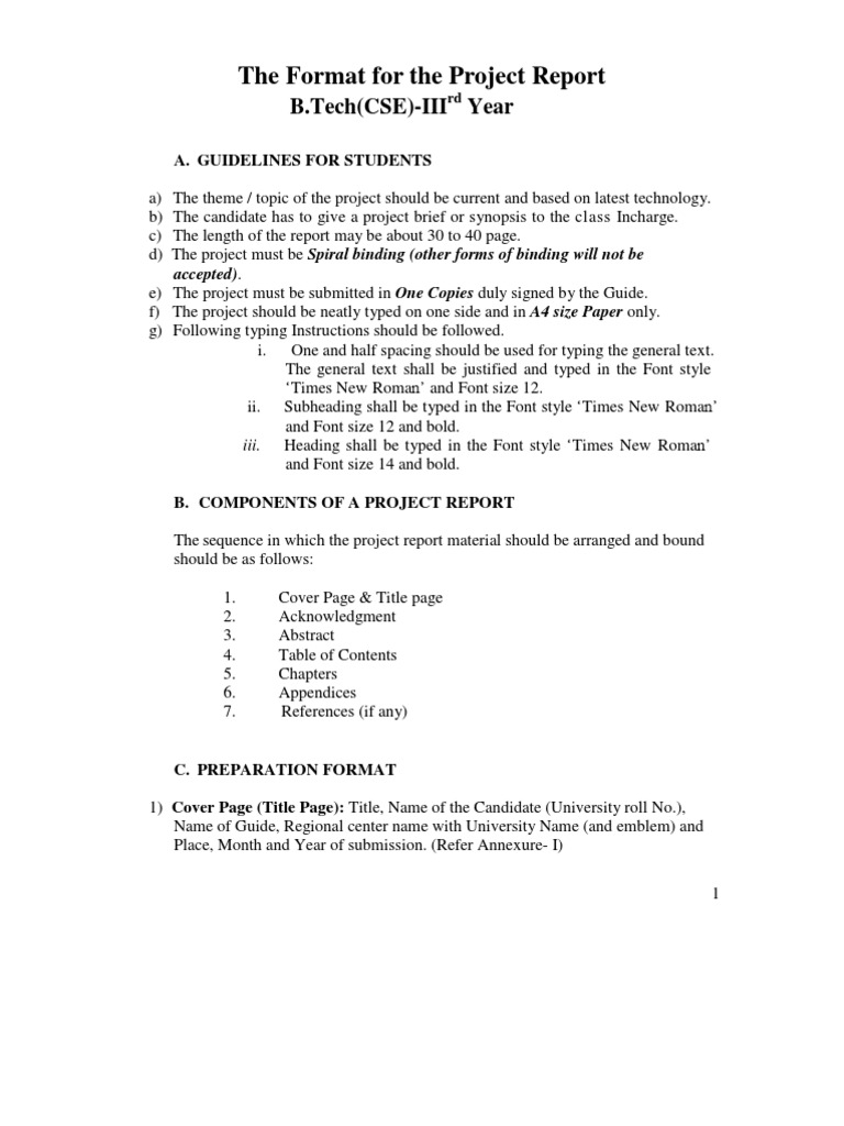 The Format For The Project Report: B.Tech (CSE) - III Year | PDF | Abstract (Summary ...