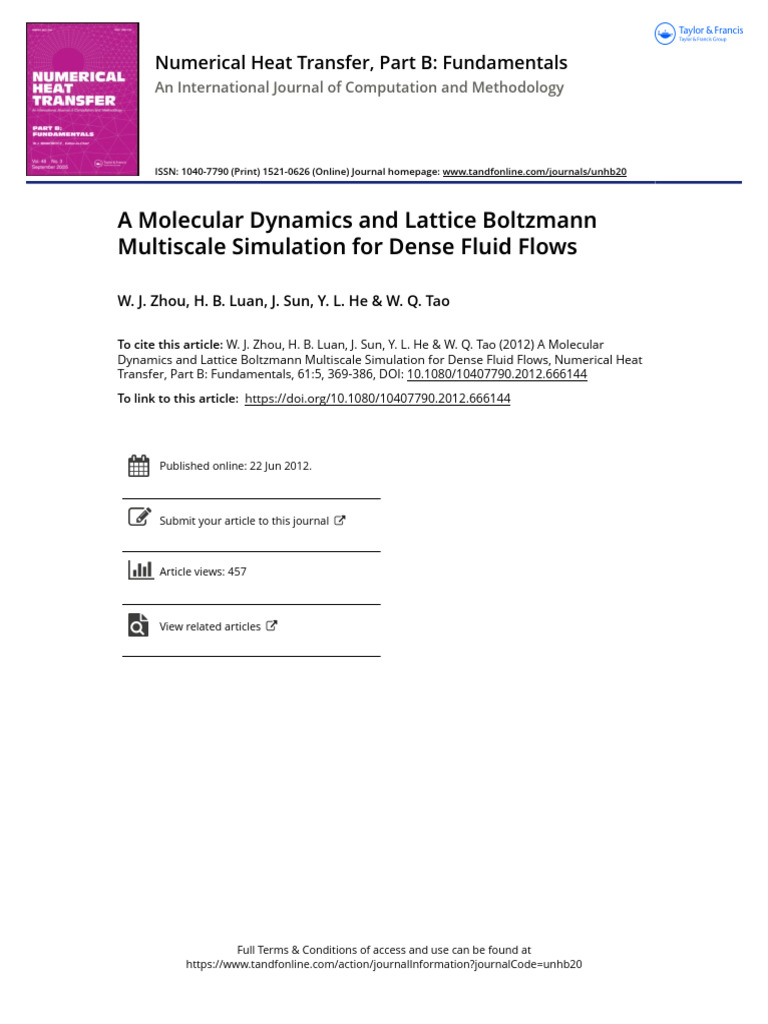 A Molecular Dynamics and Lattice Boltzmann Multiscale Simulation For Dense Fluid Flows | PDF ...