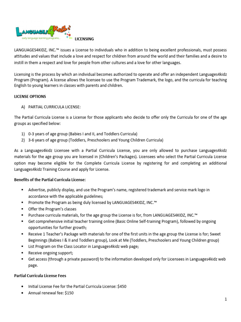 Languages4kidz Licensing Process | PDF | Curriculum | License