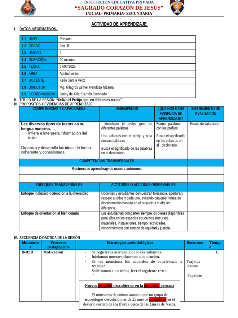 Sesion - Aptitud Verbal - Prefijo Geo | PDF | Aprendizaje | Maestros