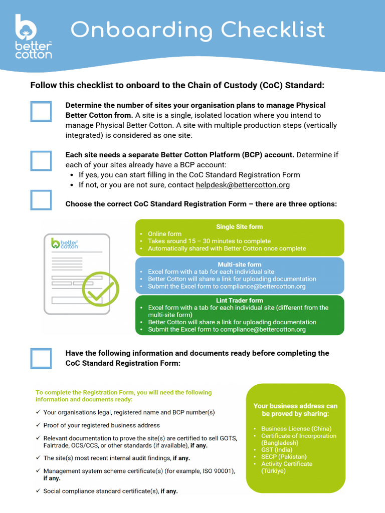 Supplier Checklist To Onboard To The CoC Standard EN | PDF