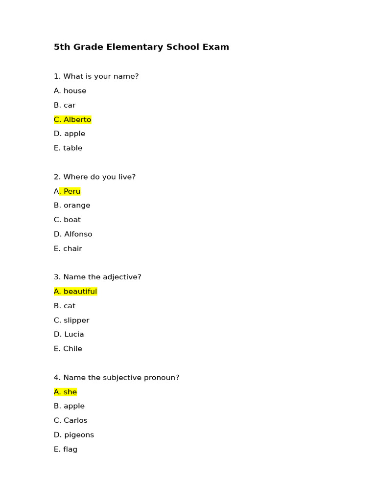 Preguntas Kevin Ingles 5to Grado | PDF