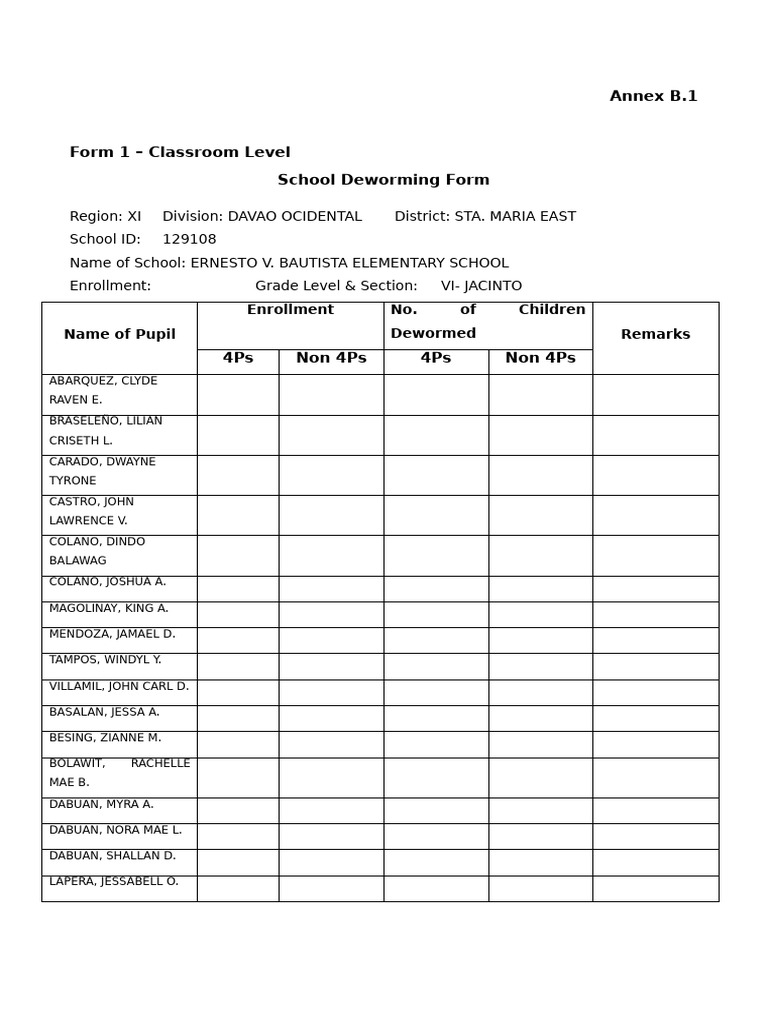 School Deworming Form | PDF