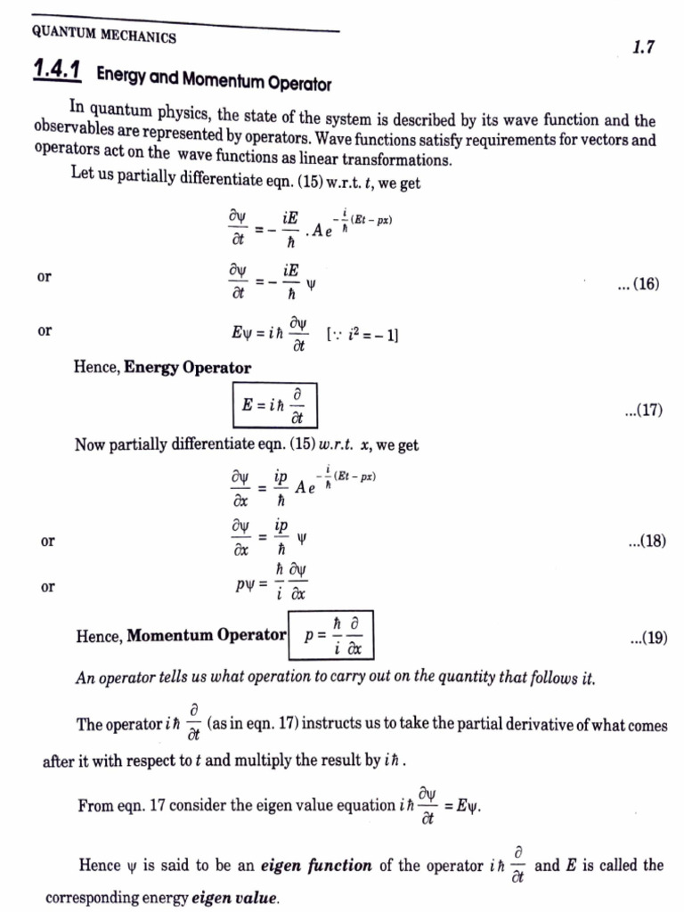 Energy and Momentum Operators in Quantum Mechanics | PDF | Wave ...