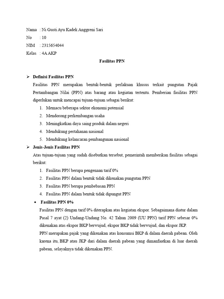Jenis Fasilitas PPN di Indonesia | PDF