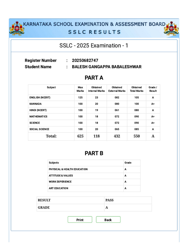 SSLC - 2025 Exam - 1 Result | PDF