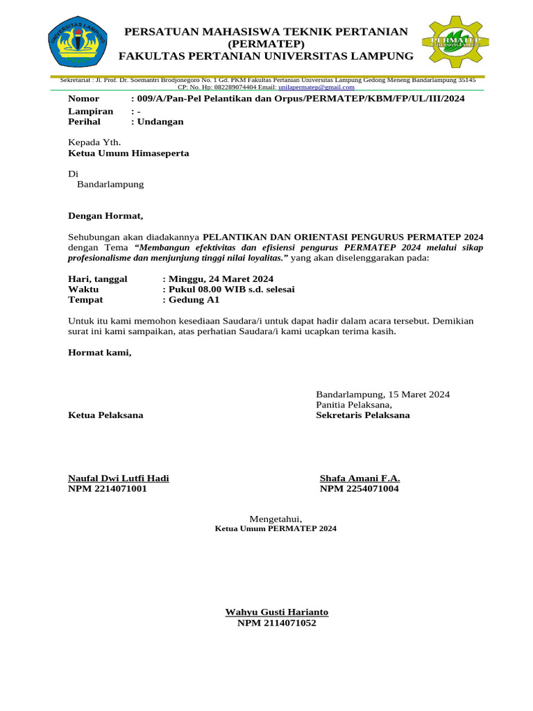 Surat Undangan Ormawa | PDF