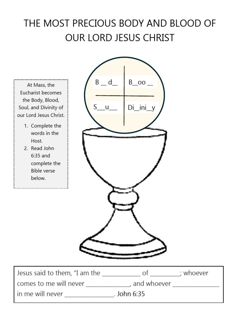 The Most Precious Body and Blood Activity | PDF