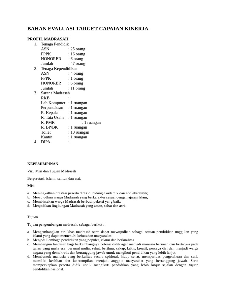 Evaluasi Kinerja Madrasah 2024 | PDF