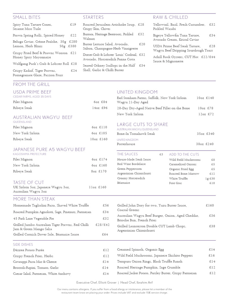 Park Lane Cafe Menu with Prices | PDF | Sauce | Steak