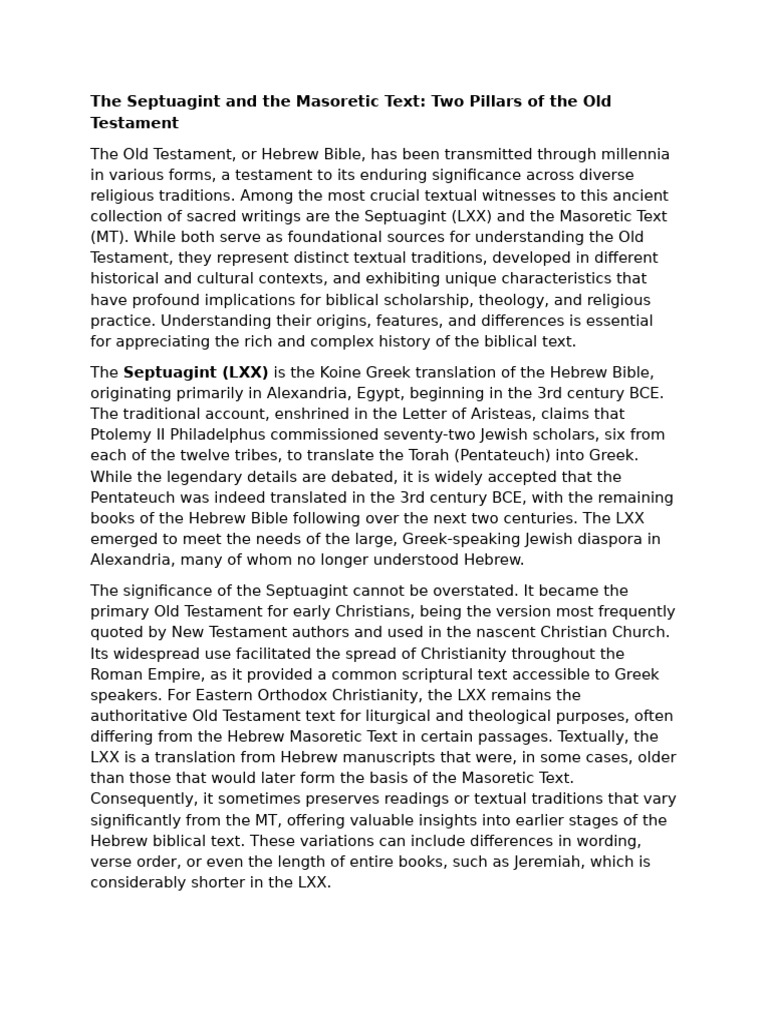 LXX Vs Masoretic | PDF | Septuagint | Bible