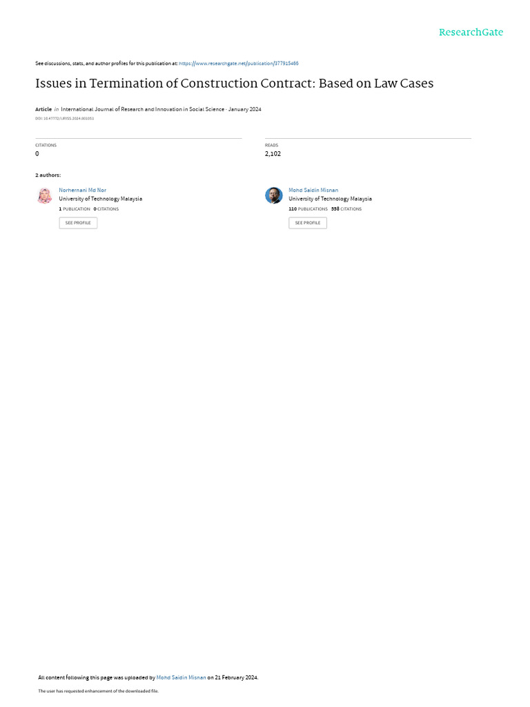 Issues in Termination of Construction Contract Based On Law Cases | PDF ...