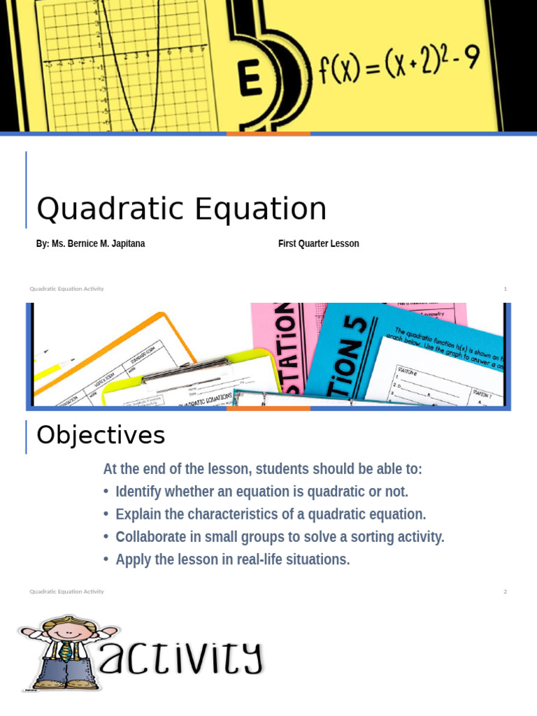 Quadratic Equation Lesson Activity | PDF | Equations | Quadratic Equation