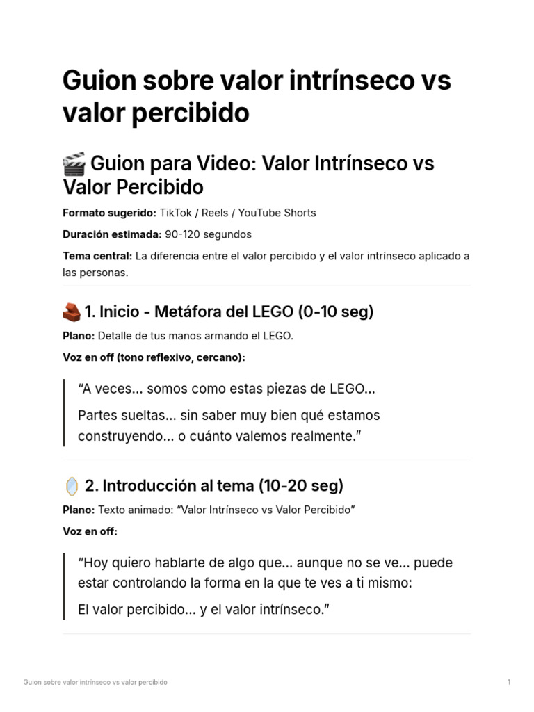 Guion Sobre Valor Intrnseco Vs Valor Percibido | PDF