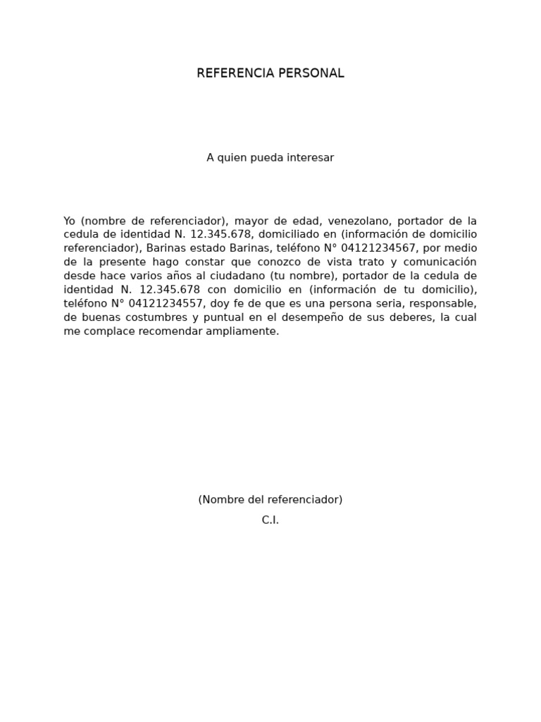Modelo de Referencia Personal Editable | PDF