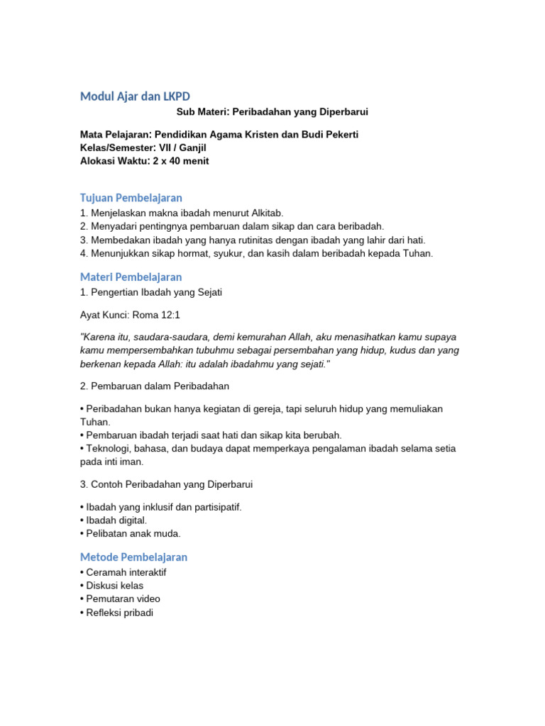 Modul Ajar LKPD Peribadahan Diperbarui | PDF